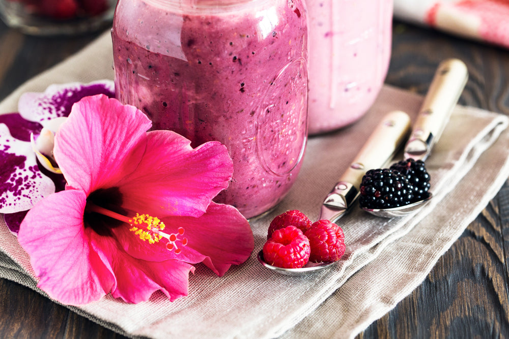 Berry Glow Smoothie with Hibiscus Lavender Tea