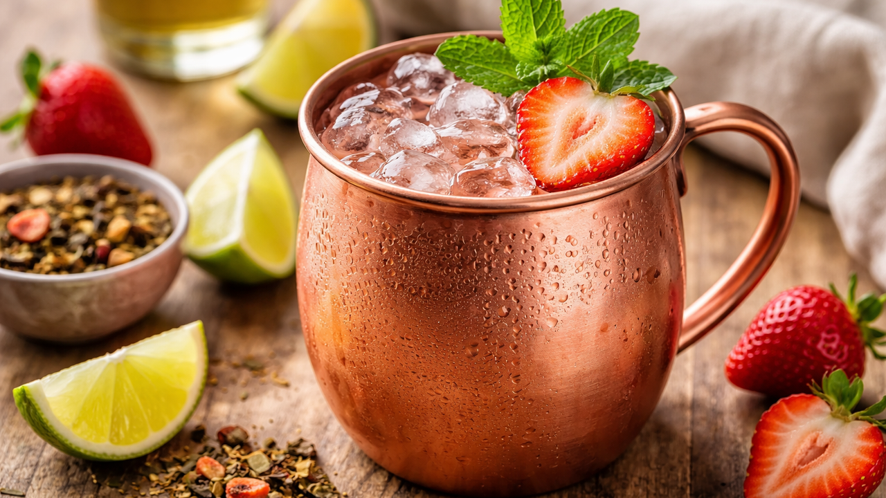 Strawberry Honeysuckle Mule: A floral, ginger-forward twist on a class